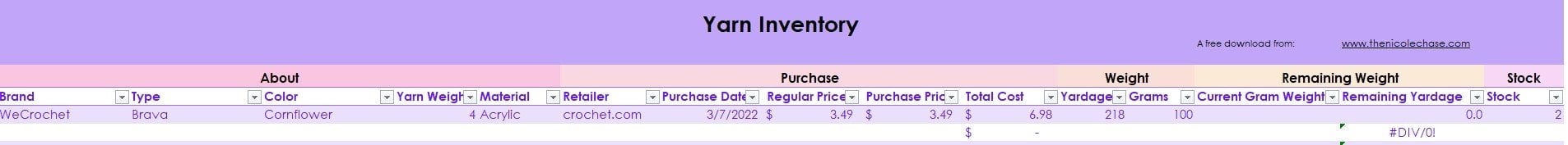 Yarn Inventory Tracker (Free Download)