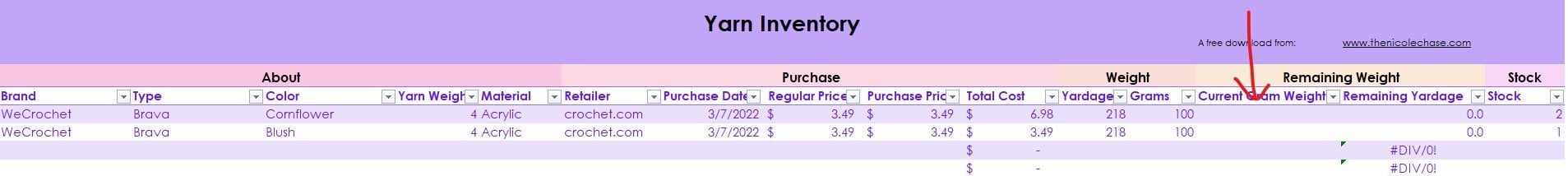 Yarn Inventory Tracker (Free Download)